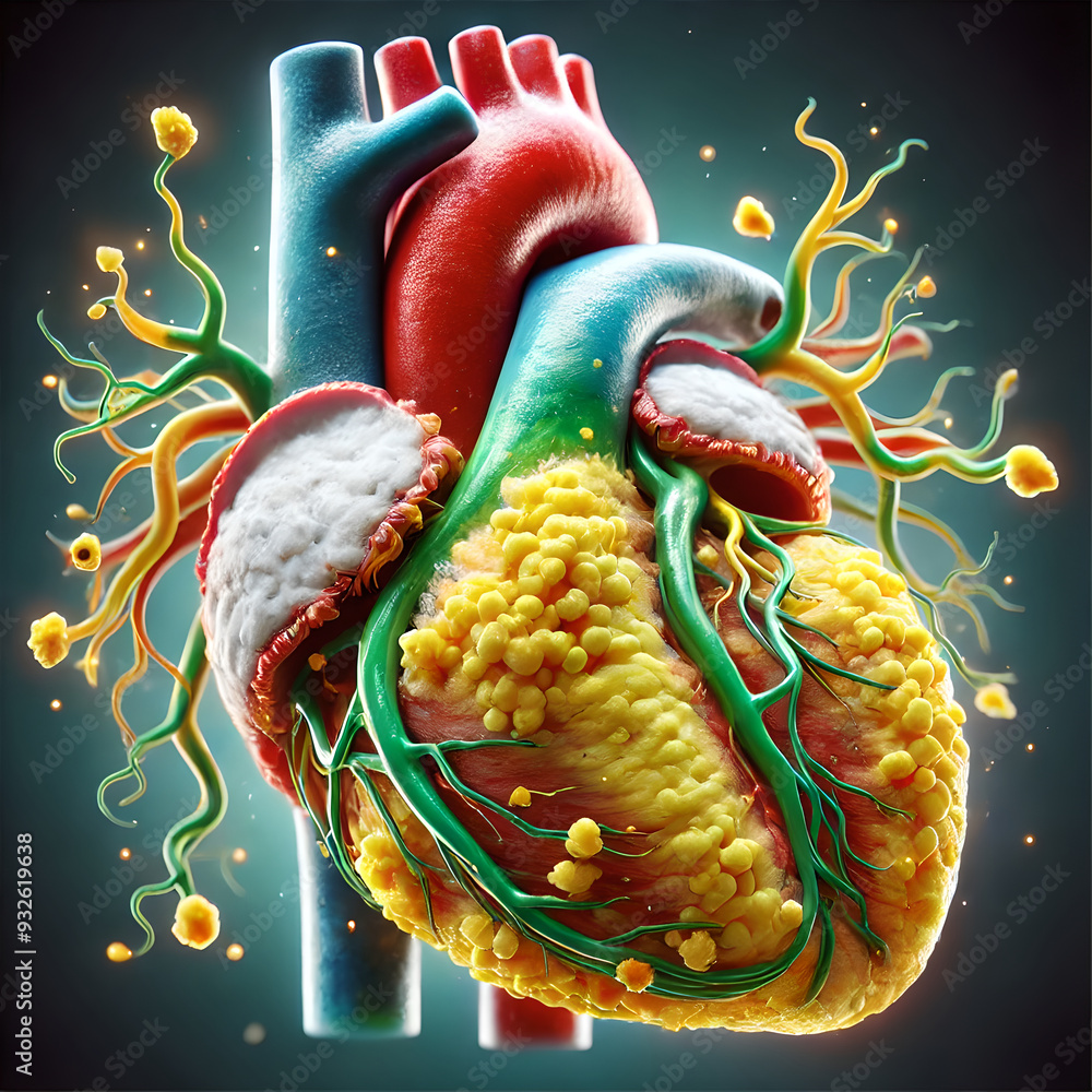 Heart anatomy: 3D human heart illustrating coronary artery disease (CAD ...