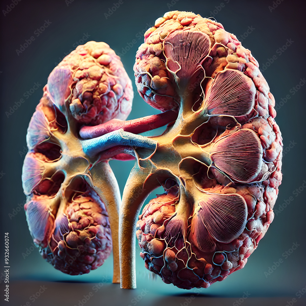 Kidneys anatomy showcasing chronic kidney disease (CKD). reduced size ...