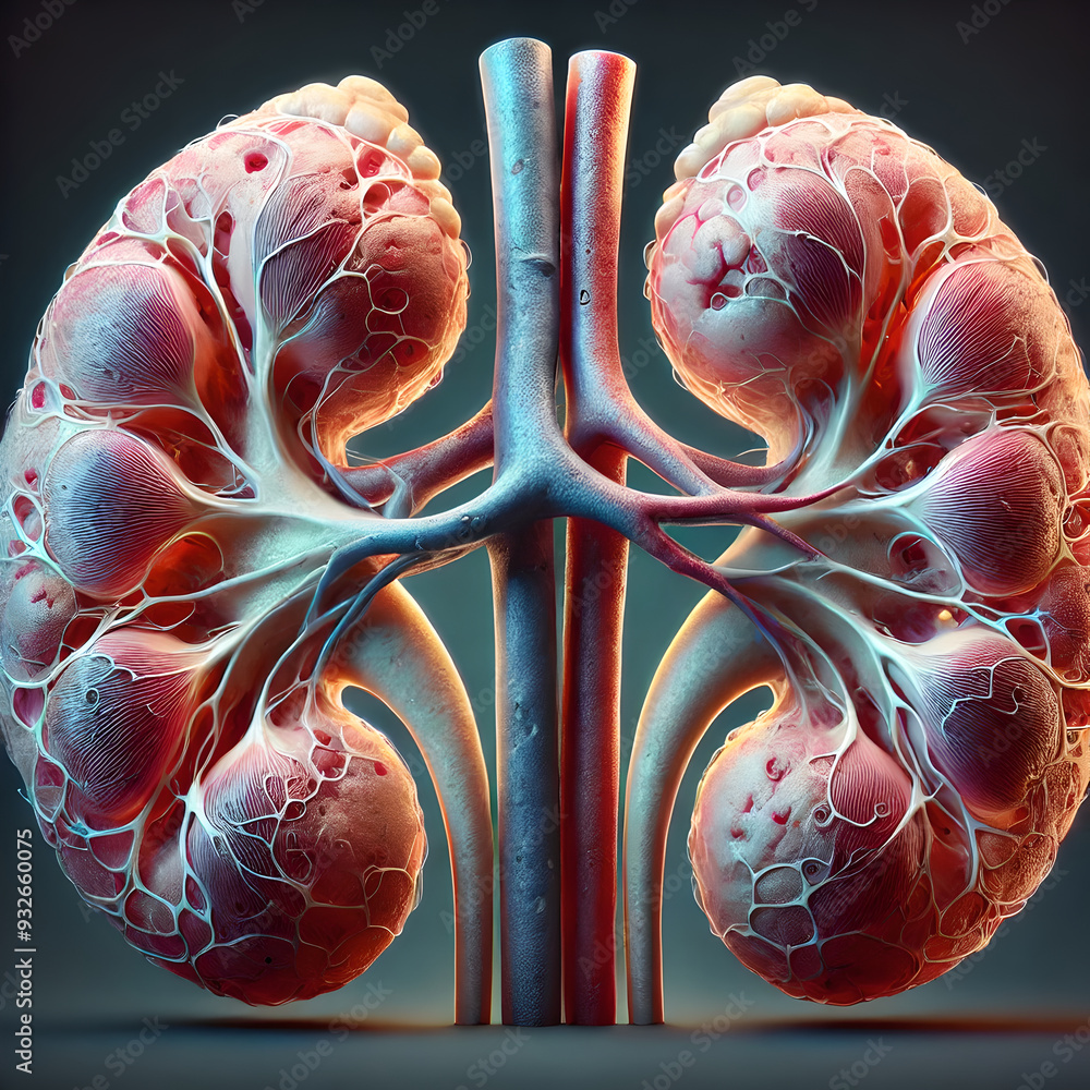 Kidneys anatomy showcasing chronic kidney disease (CKD). reduced size ...