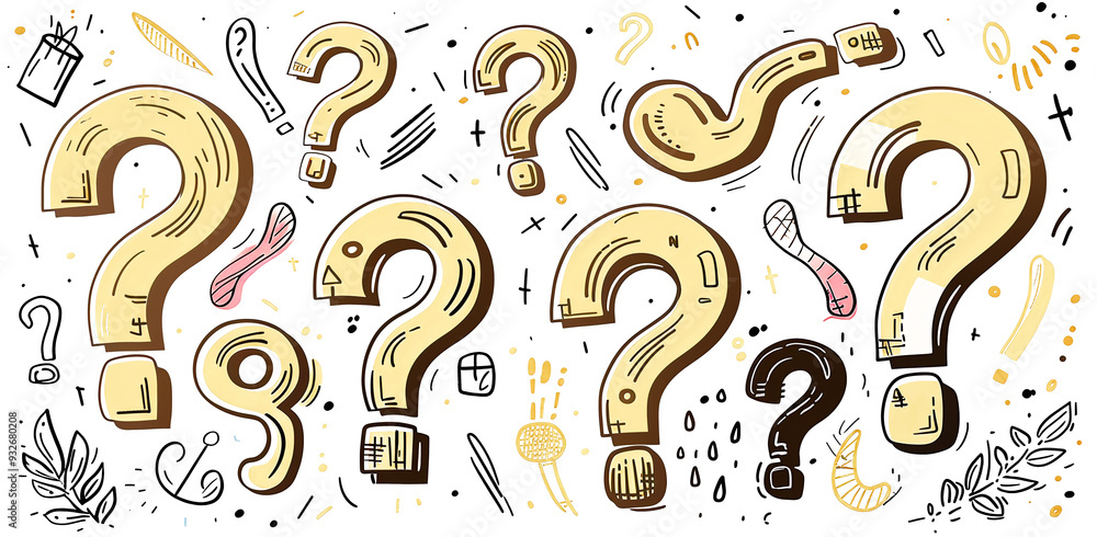 Question Marks, Hand-Drawn Vector, Cartoon Question Marks, Colorful ...
