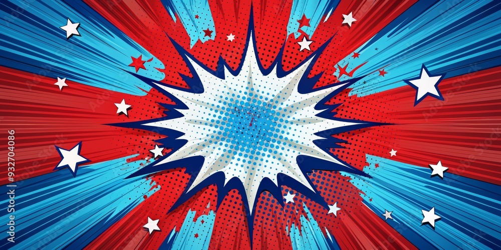 Red and Blue Comic Book Explosion with Stars, Comic Book, Pop Art ...