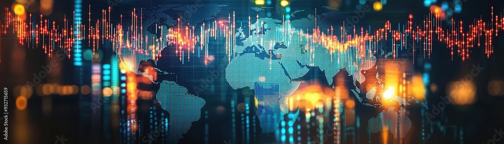 Investment portfolio graph morphing into a world map, illustrating ...