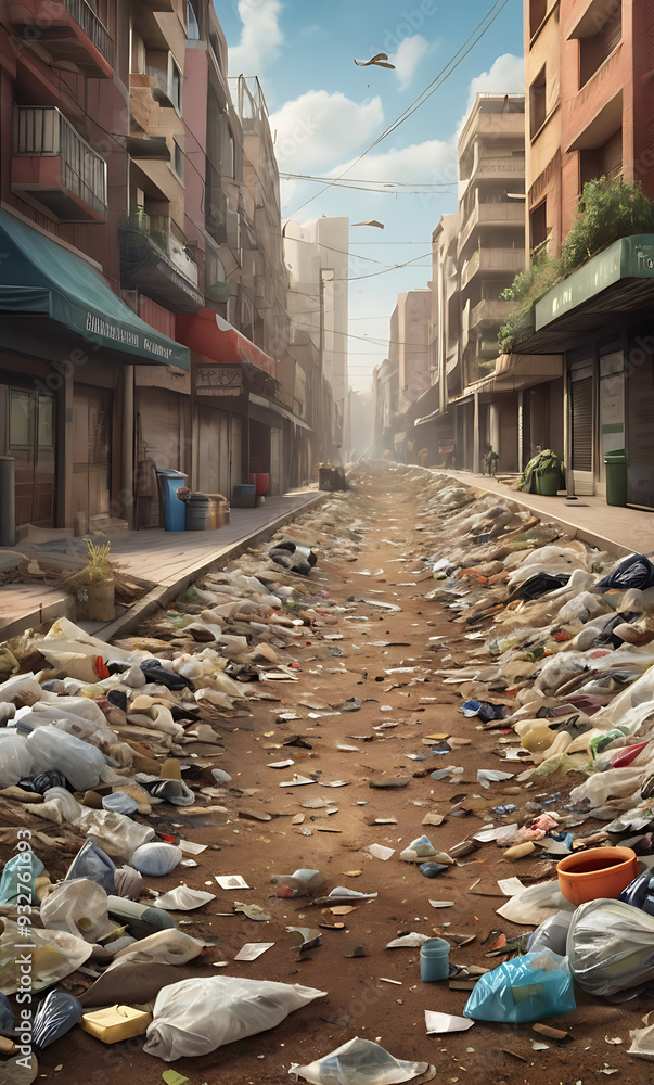 Illustration of a Street Covered in Litter and Garbage, Representing ...