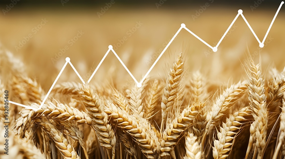 Wheat field with a white upward line graph showing growth, symbolizing ...