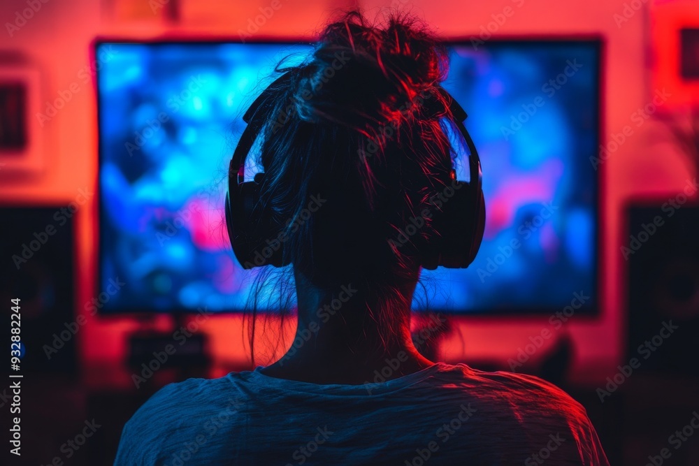 Gamer immersed in a competitive gaming session showcasing focus ...