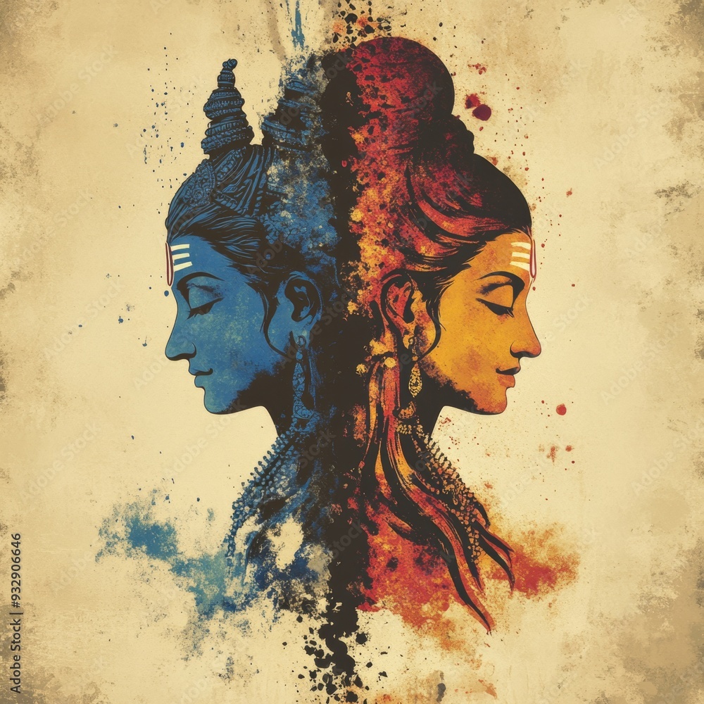 Abstract Trash Art Illustration of Lord Shiva and Goddess Parvati: AI ...