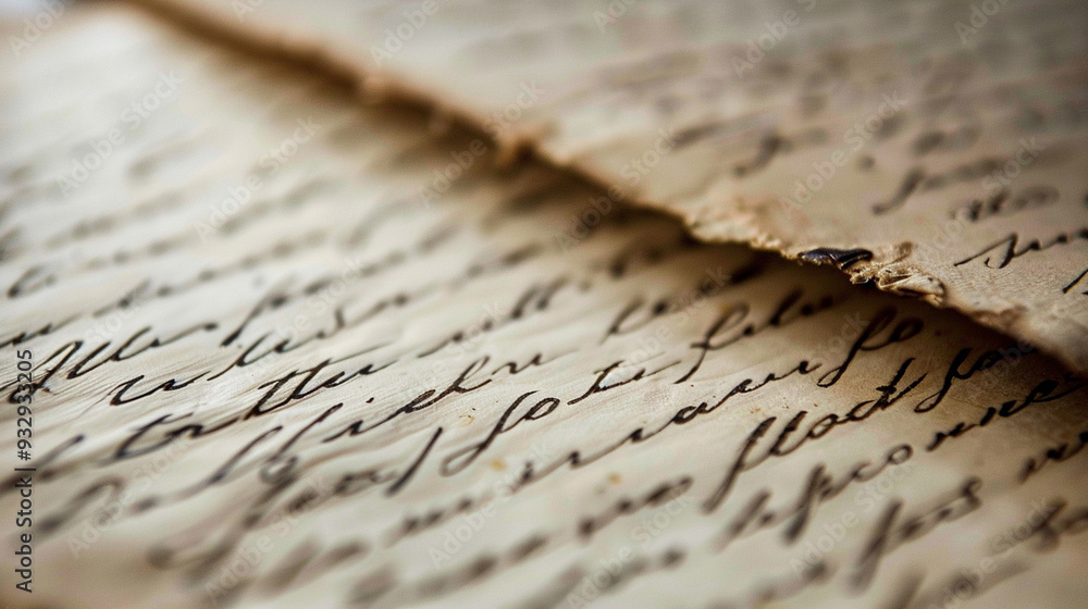 Close-up of a handwritten letter, ink slightly smudged, conveying a ...