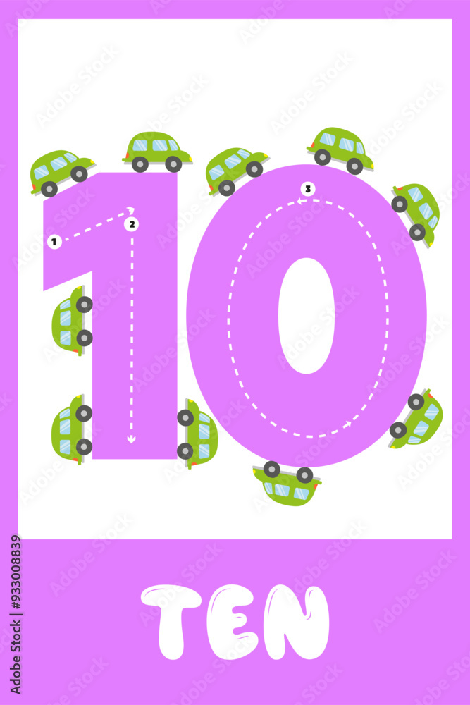 Learning numbers 10. Educational cards for children with numbers in ...