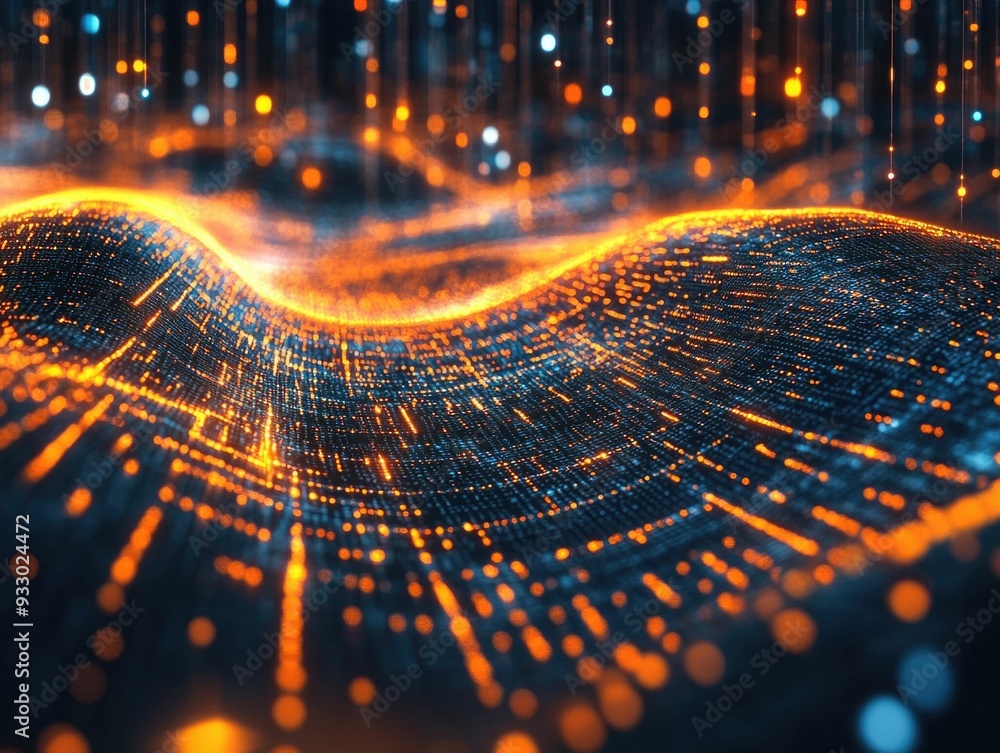 Futuristic 3D search engine with data streams flowing into a central ...