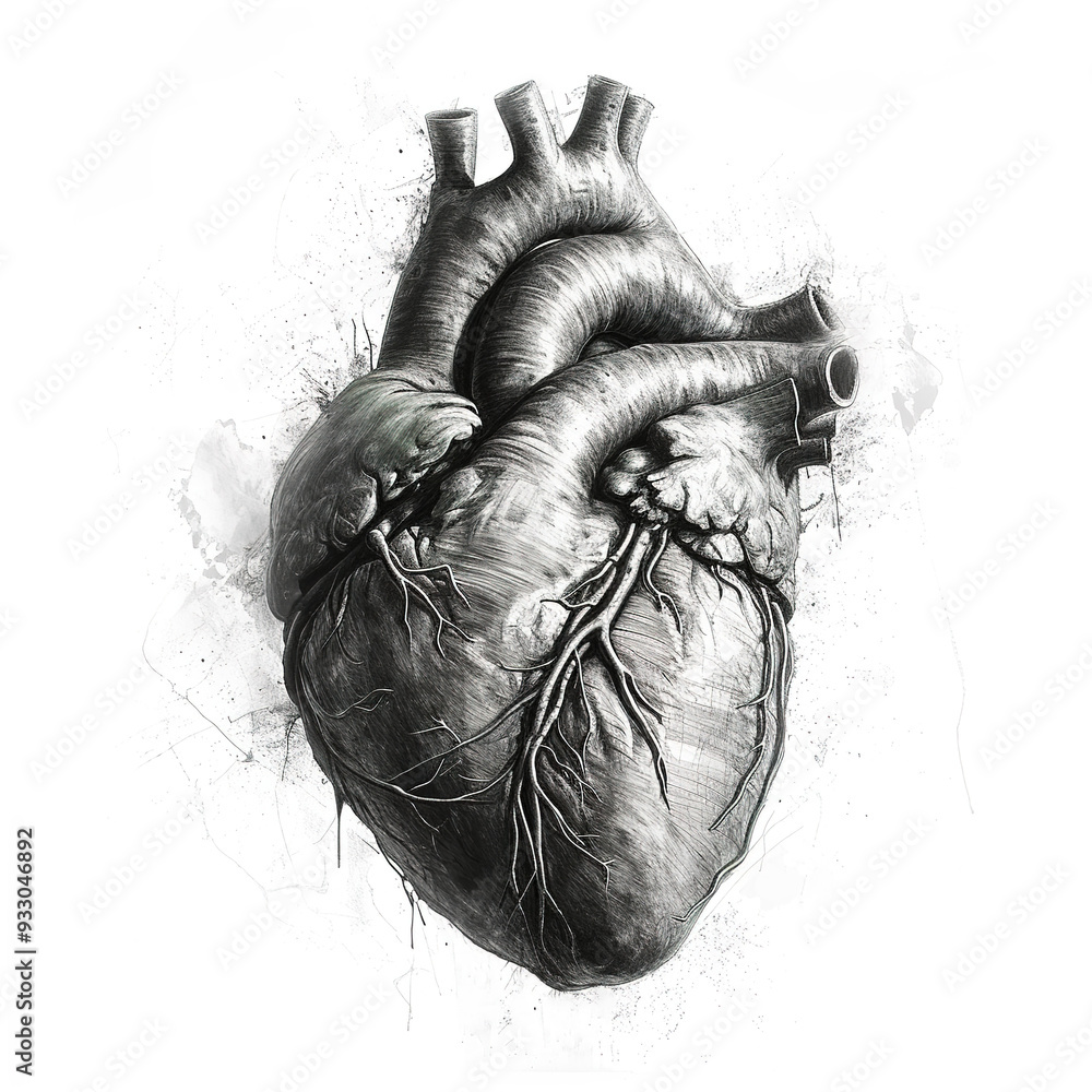 realistic pencil sketch human heart drawing on white background Stock ...
