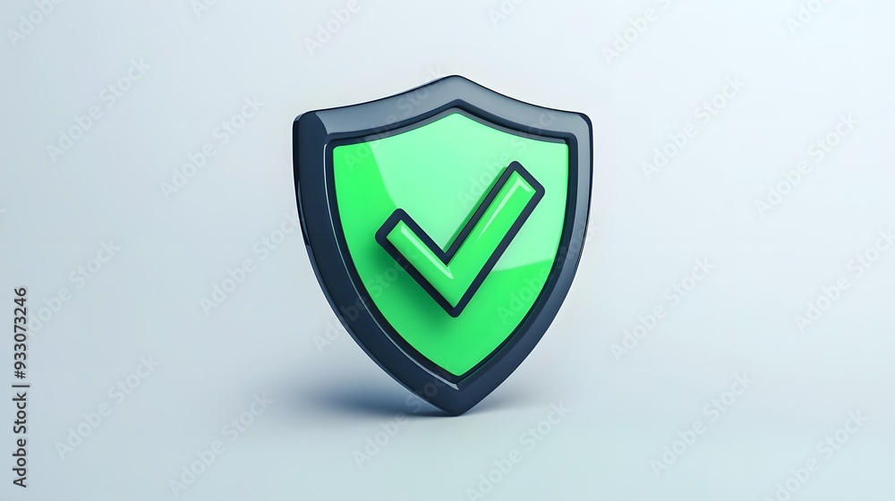 cartoon 3d Icon safety shield green check mark perspective . black symbol security safety icon ...
