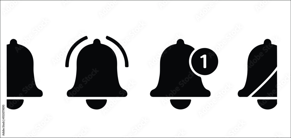 Notification bell icon for incoming inbox message. Vector ringing bell ...