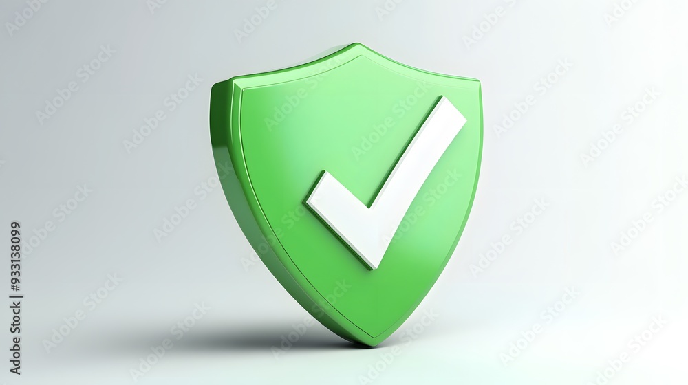 cartoon 3d Icon safety shield green check mark perspective . red symbol ...