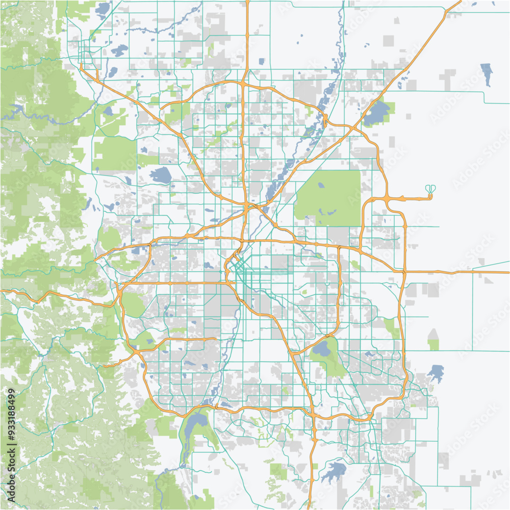 Road map of Denver in Colorado. Contains layered vector with roads ...