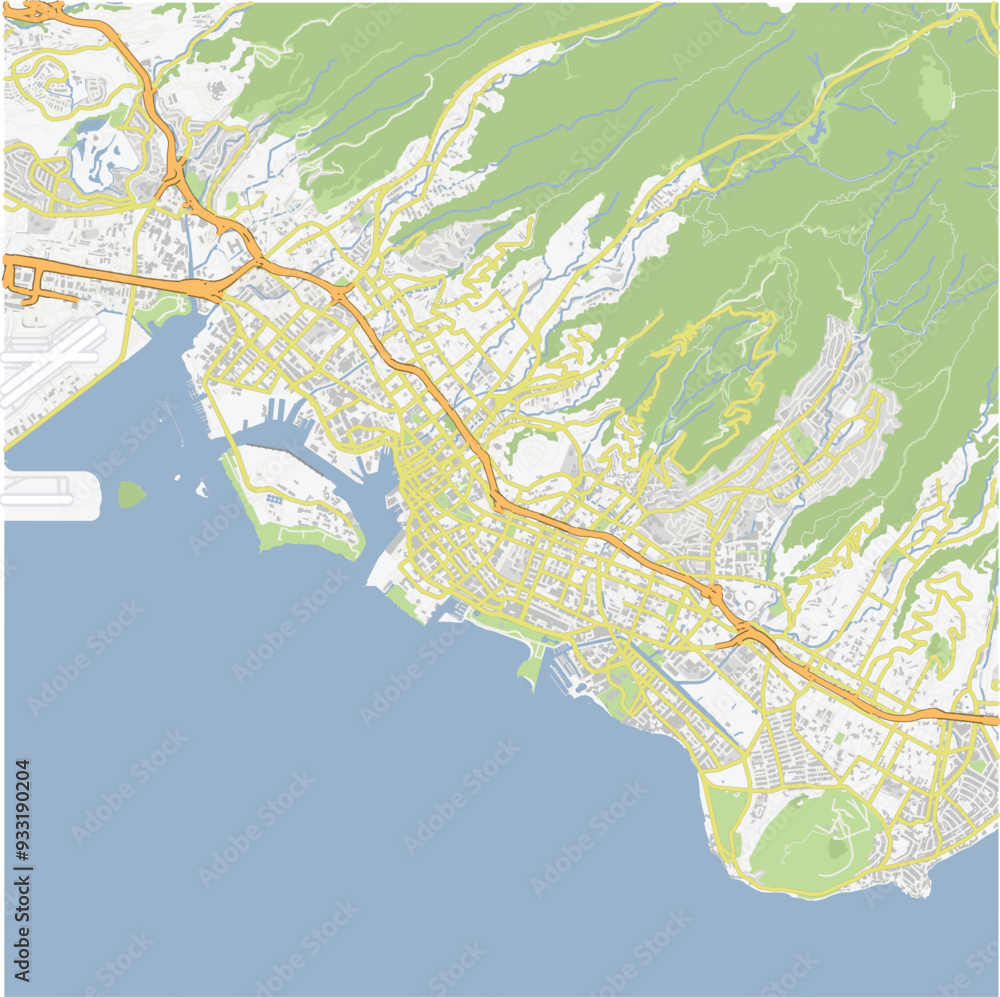 Road map of Honolulu in Hawaii. Contains layered vector with roads ...