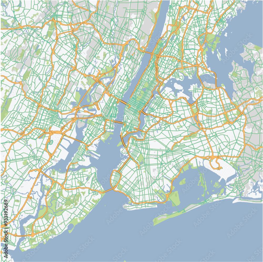 Road map of New York in New York. Contains layered vector with roads ...