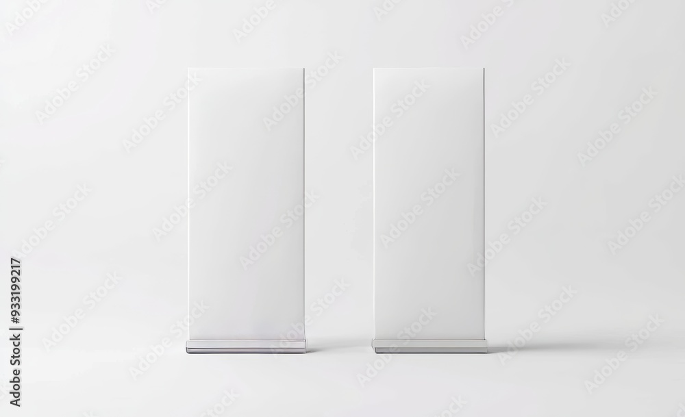 Display mockup, isolated, white roll-up banner front and back views ...