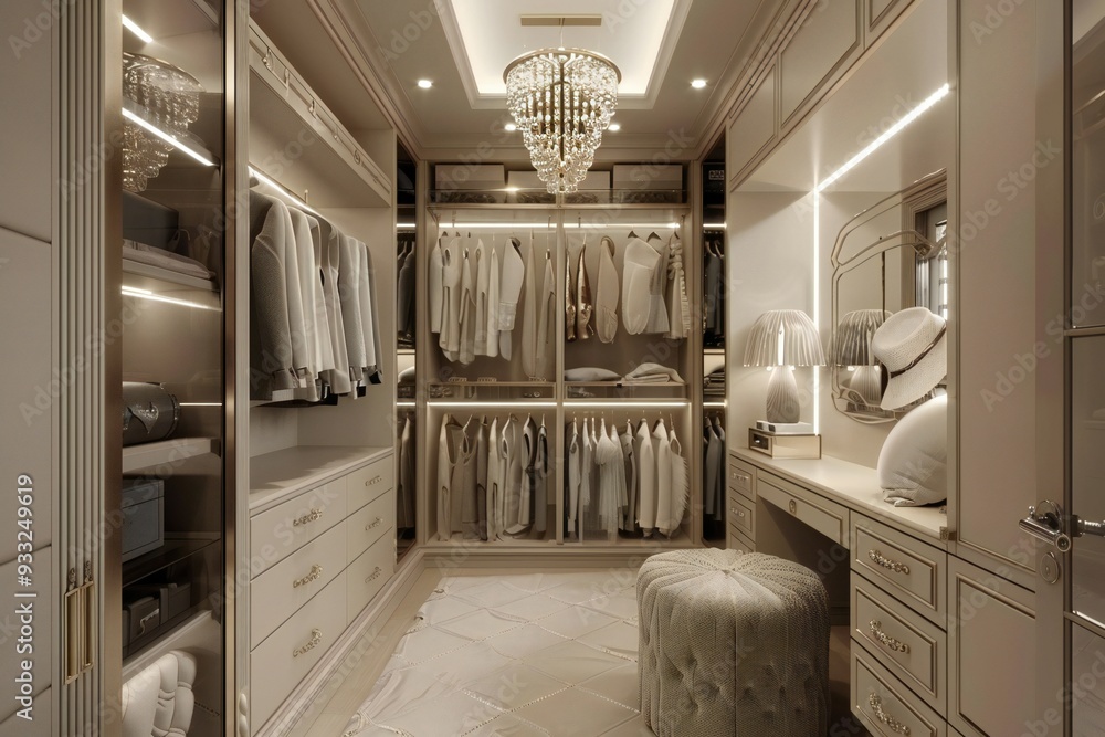 Walk-in closet in an apartment in glam style with silver tones ...