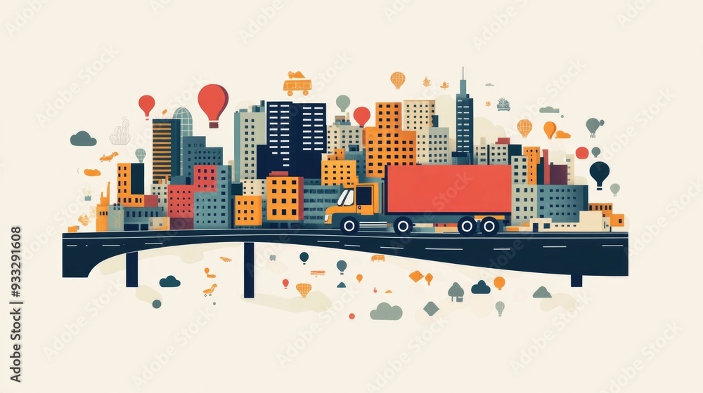 Flat design depicting various elements of strategic logistics and ...