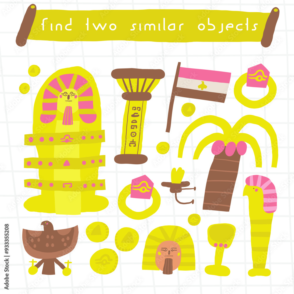 Learn ancient Egypt game for kids. Cute hand drawn doodle funny desert ...