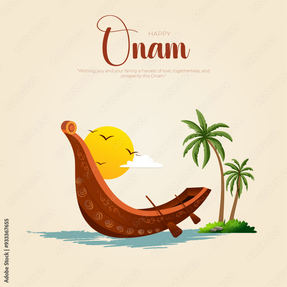 Happy Onam Post and Greeting Card. Minimal and Modern Onam Festival ...