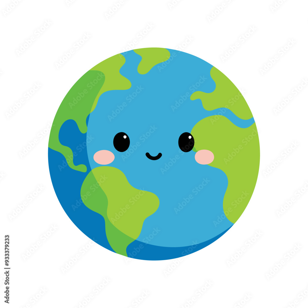 Happy earth planet icon with cute smiling face. Vector cartoon ...