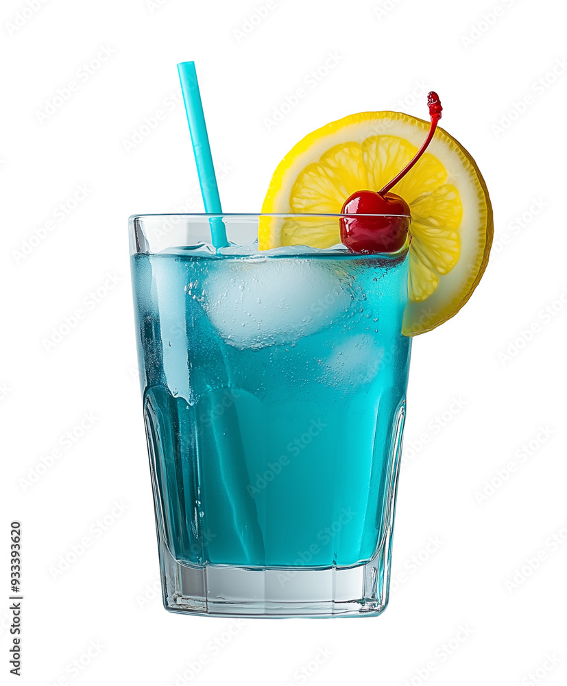 blue Lagoon cocktail with vodka, blue curaçao and lemonade, garnished ...