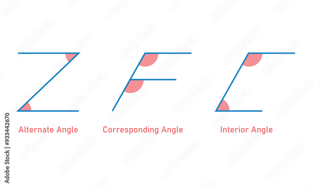 Alternate, Corresponding and Interior Angles in Geometry. の Stock ベクター ...