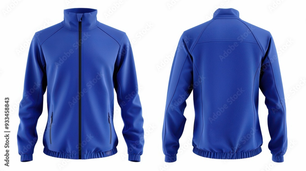 Blank royal blue softshell jacket mockup, front and back view, isolated ...