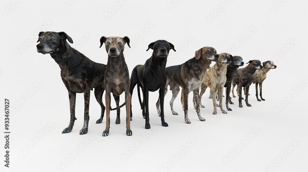 front white shot studio group background puppy dogs pet isolated on no ...