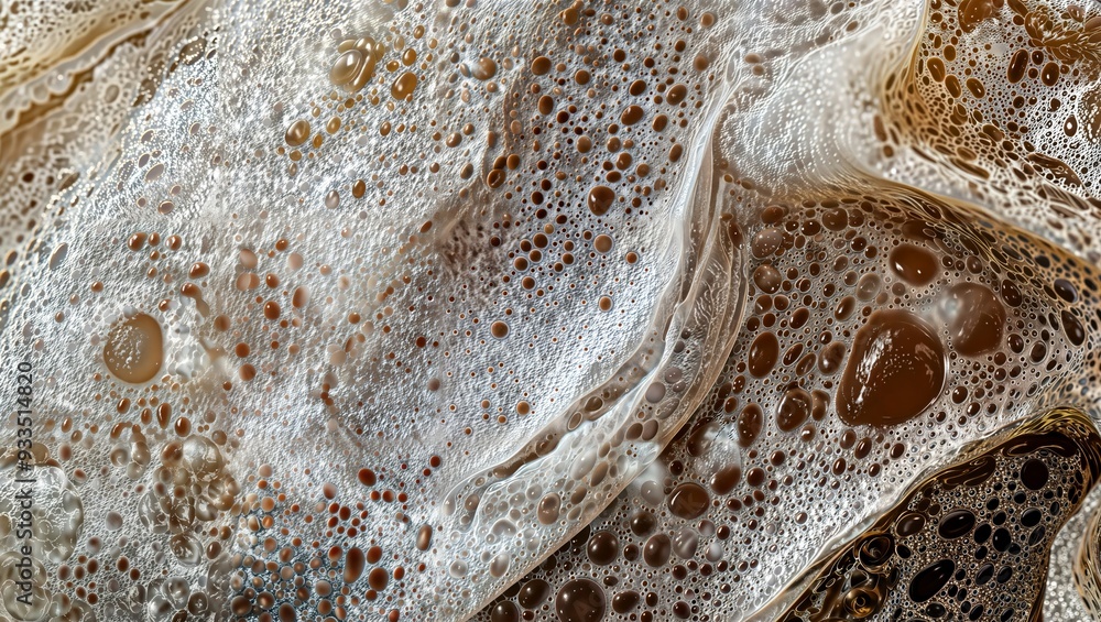 Frothy Foam. Close-up view of foamy bubbles with various sizes and ...