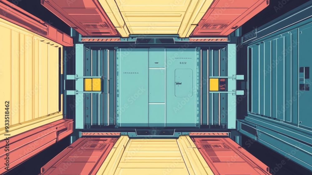 Shipping container flat design top view theme futuristic cartoon ...