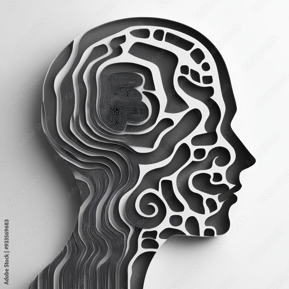 Abstract Conceptual Art: Human Face in Paper-Cut Style Depicting Mental ...