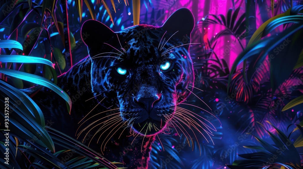 Neon Panther in the Jungle: A mysterious and enigmatic black panther ...