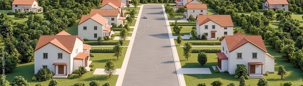 Housing subdivision under development, streets with new houses and ...