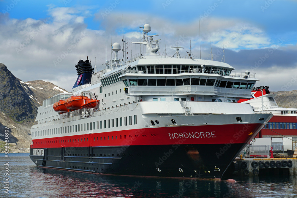 Hurtigruten ship., A Norwegian public coastal route vessel transporting ...