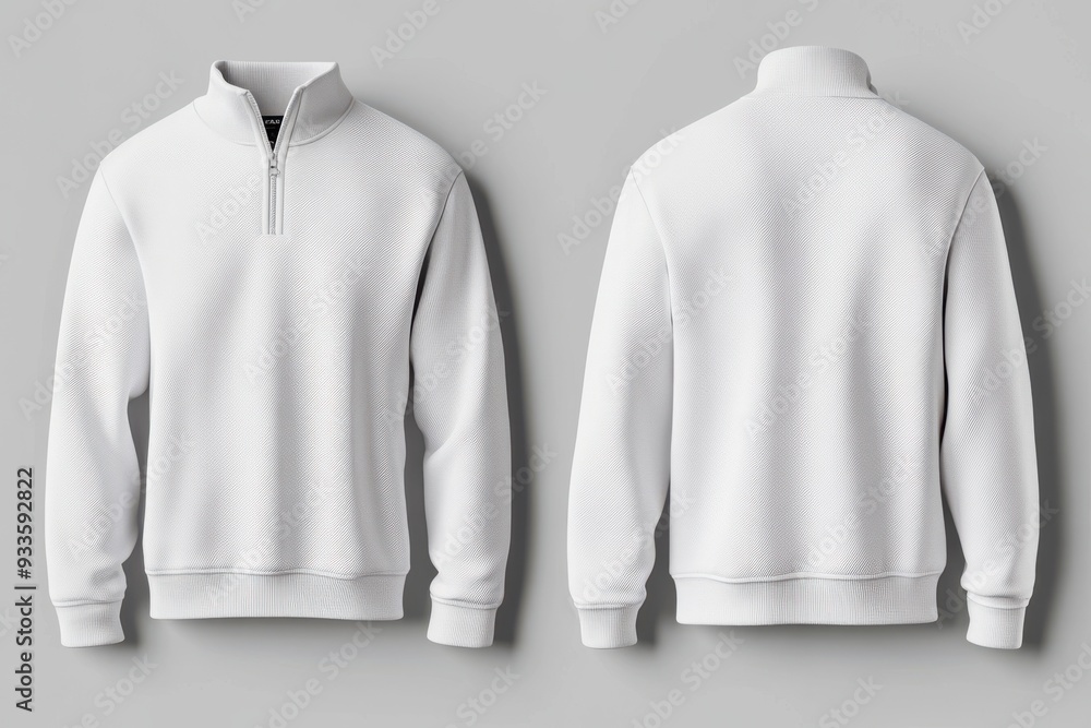 White half zip sweatshirt mockup with long sleeves, front and back view ...