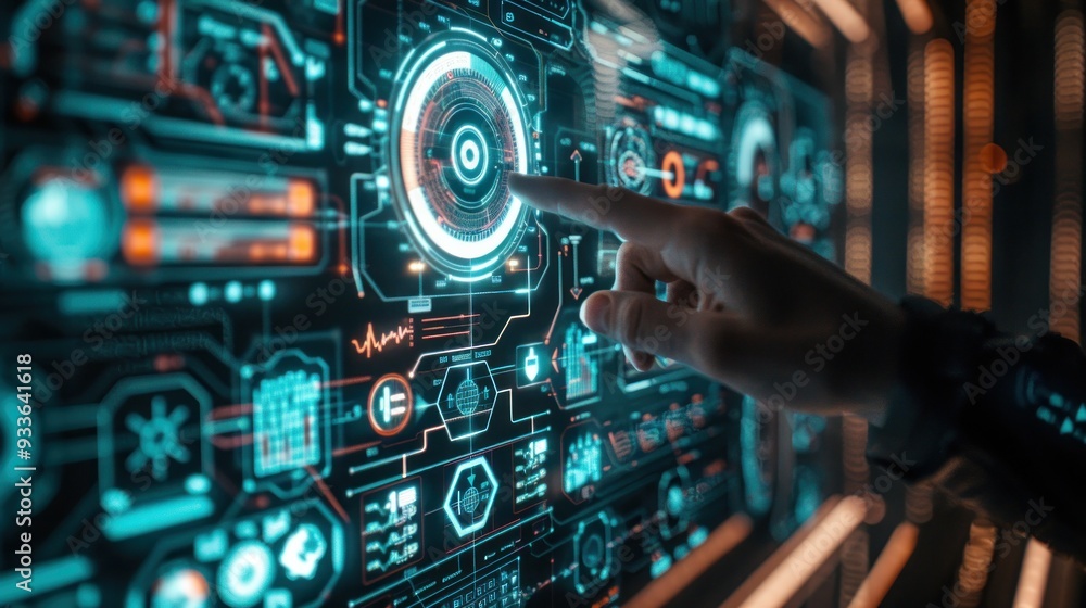 Digital screen of control panel in command center or cyber security ...