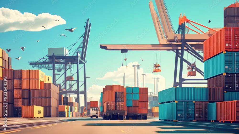 Import cargo being processed at a customs facility flat design side ...