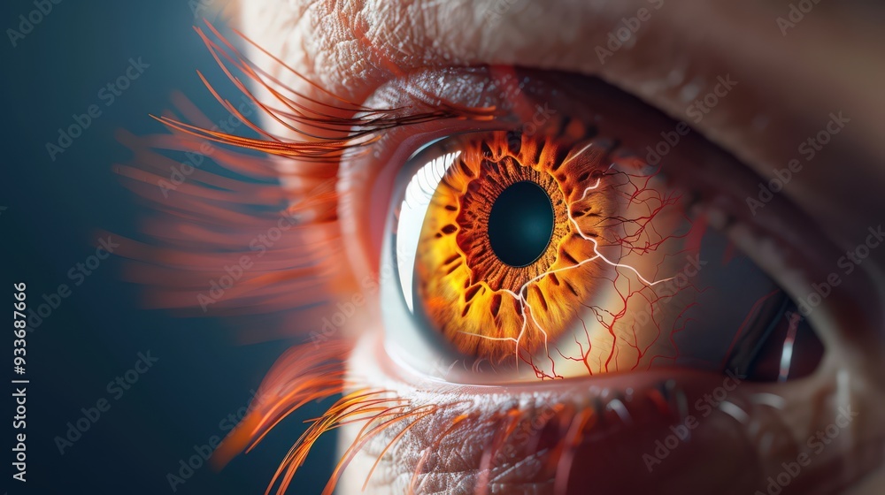 Detailed depiction of the human eye, highlighting the cornea, lens ...
