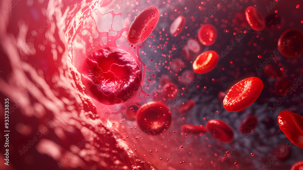 Microscopic view of red blood cells (erythrocytes) for a scientific or ...