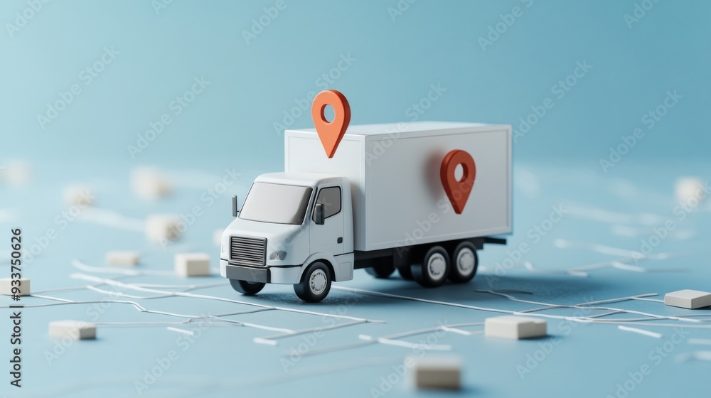 Minimalist 3D Logistics Map Icon with Delivery Truck for Efficient ...