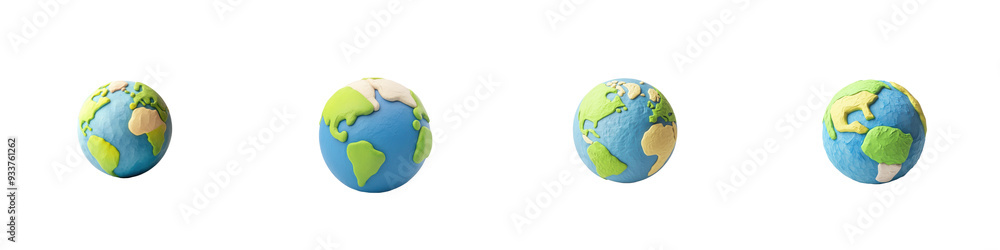 Four simplified Earth globes on transparent background, each showing ...