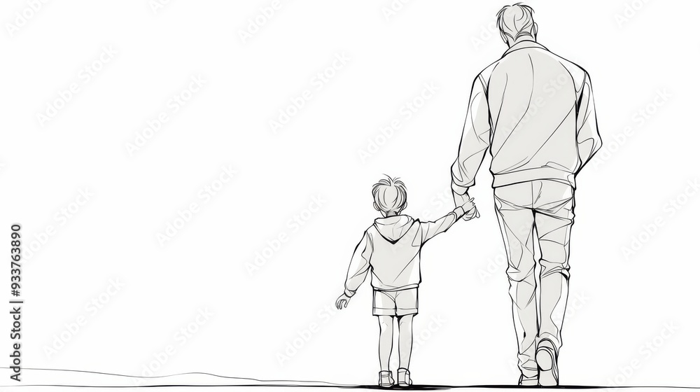 One Line Drawing of Father and son / kid Holding Hands, Clean and Bold ...
