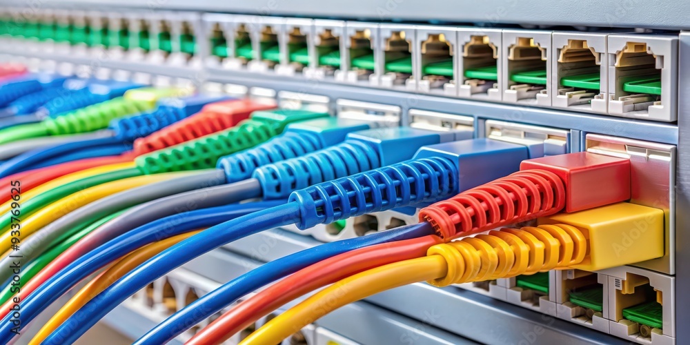 Ethernet cables connected to switch, technology, networking, internet ...