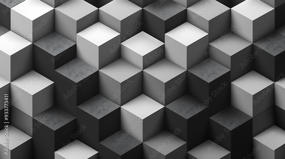 Background Isometric cube pattern in various shades of gray, creating a ...