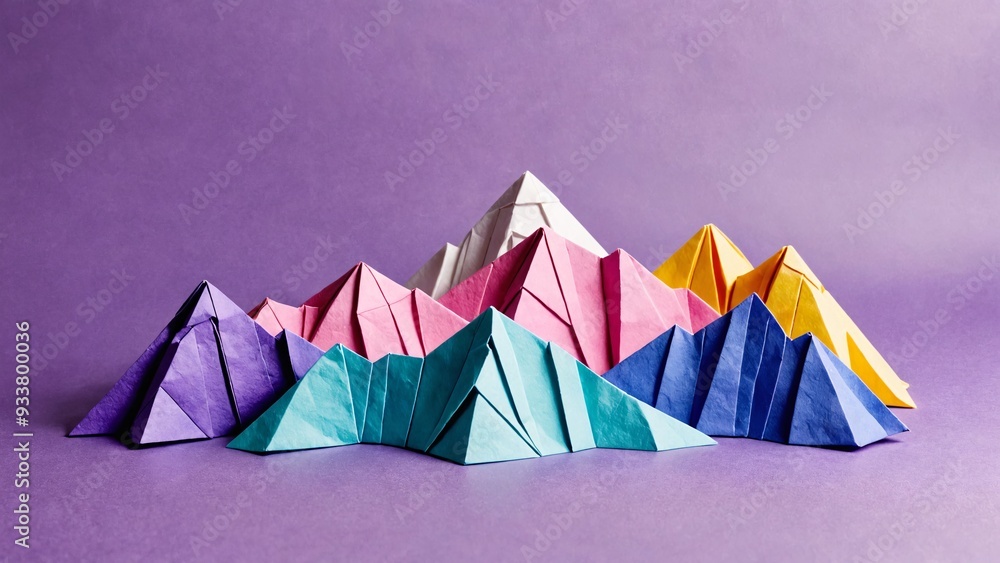 Origami Mount Everest on a pastel purple background with room for ...