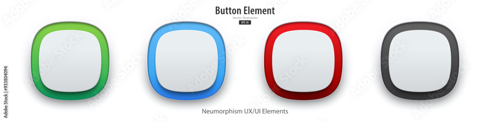 Set of white blank square buttons with light neon colors. Show on and ...