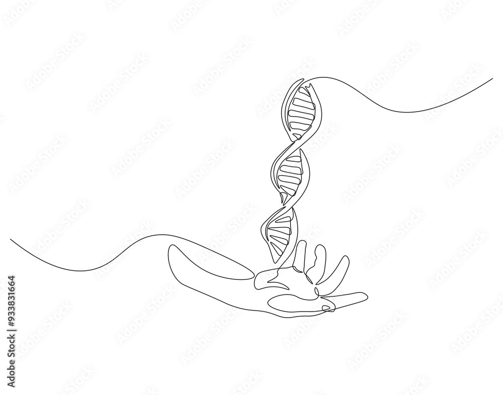 Continuous one line drawing of hand holding DNA. One line drawing ...