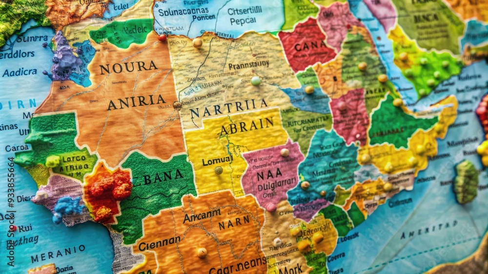 Vibrant colorful map of Nigeria with geographical features, cities, and ...